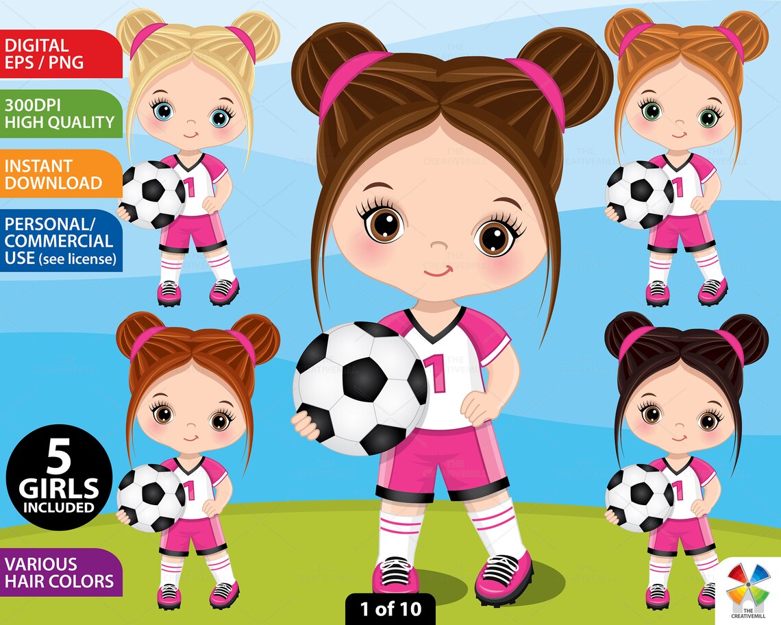 Soccer Girl Clipart Vector Football Clipart Cute Little - Etsy