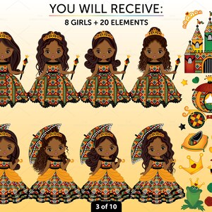 Kente Princess Clipart, Vector Princess, Fairy Tale, African American ...
