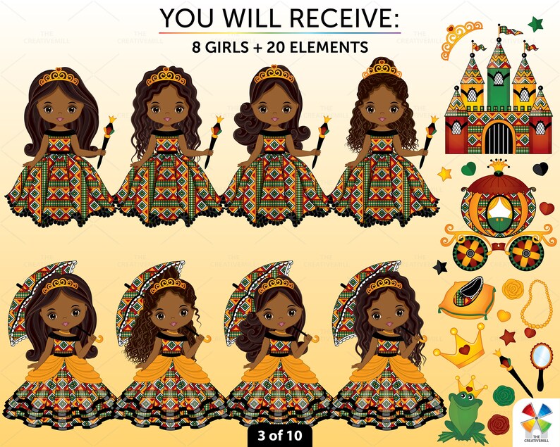 Kente Princess Clipart Vector Princess Fairy Tale African - Etsy