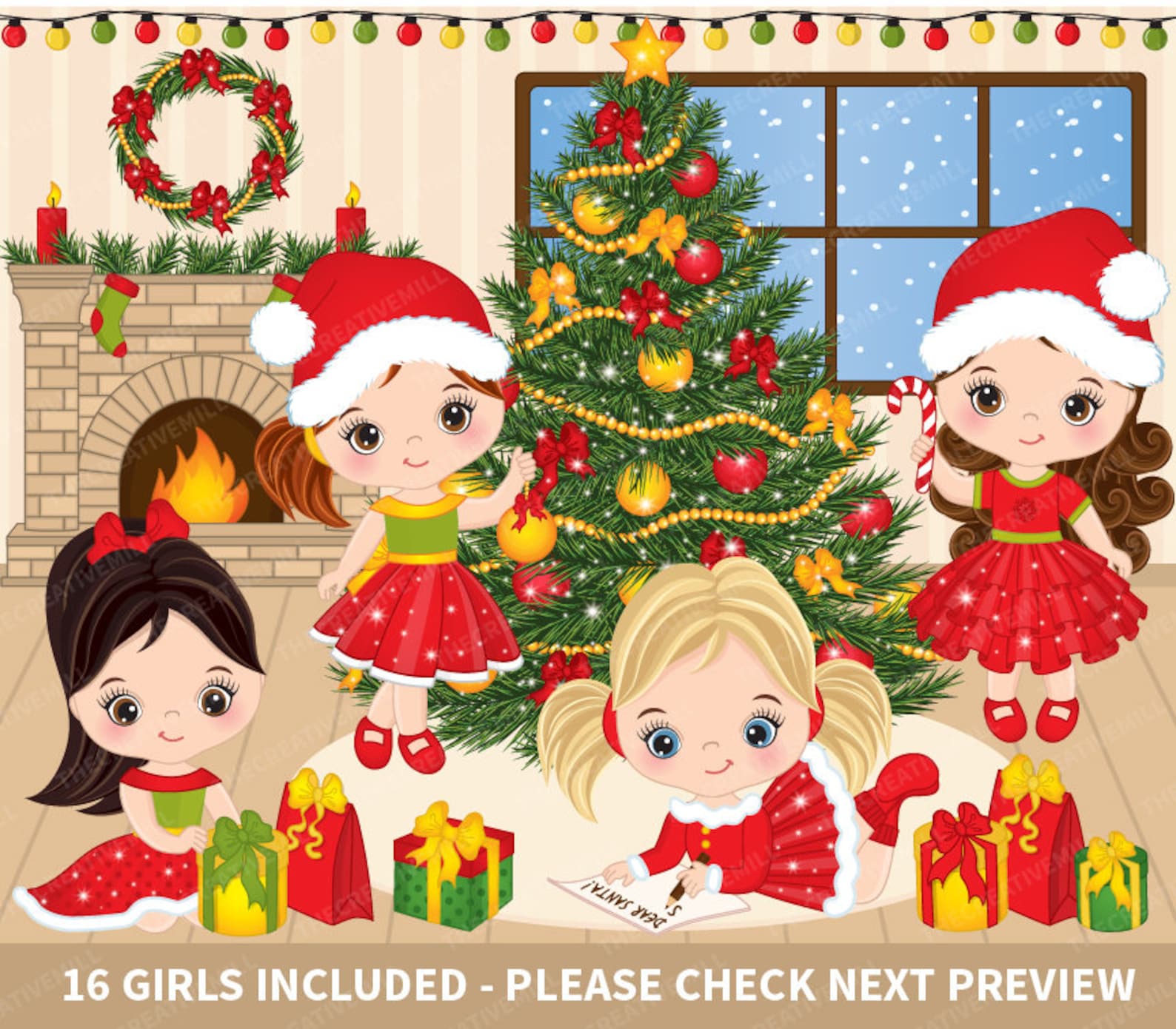 Christmas Girls Clipart Vector Christmas Clipart Little - Etsy