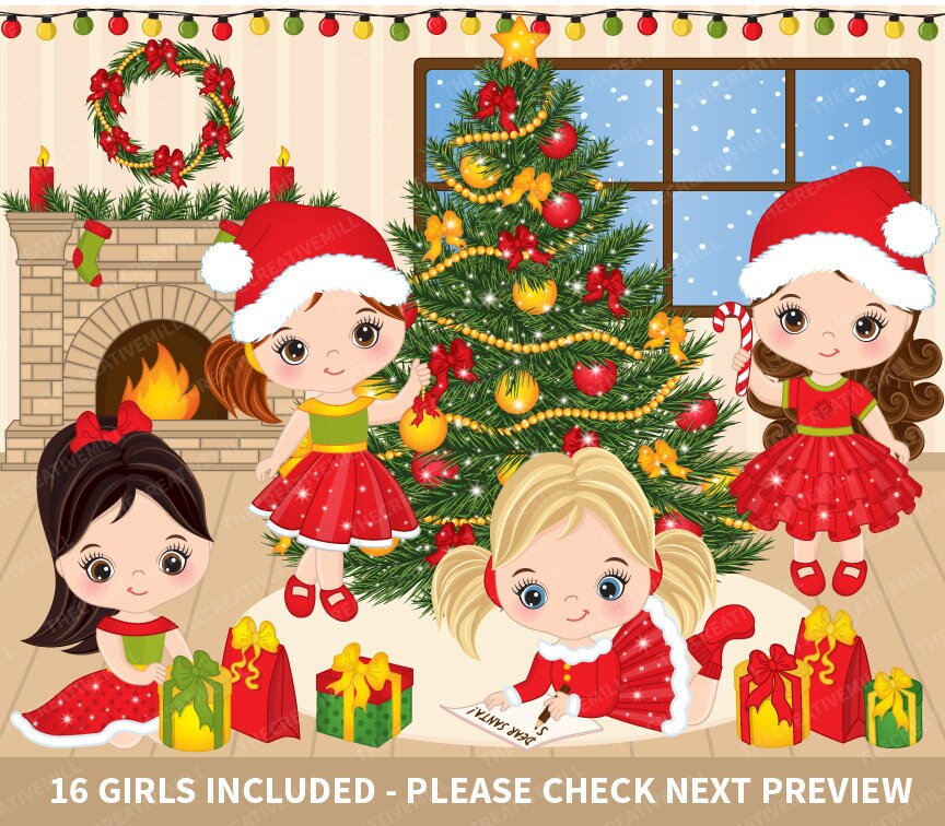 Christmas Girls Clipart Vector Christmas Clipart Little | Etsy