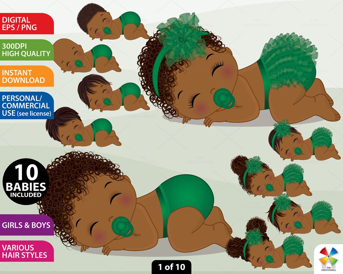 Emerald Green Baby Clipart Vector Newborn Clipart Afro Baby - Etsy