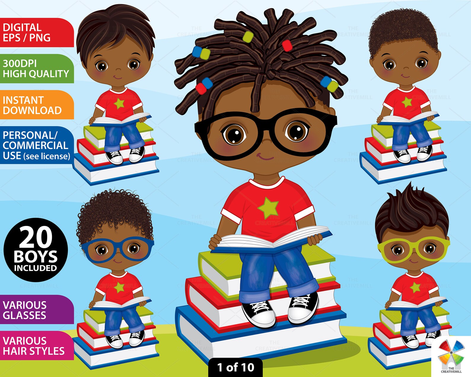 Black Boy Reading Clipart Vector School Kid Study Student - Etsy