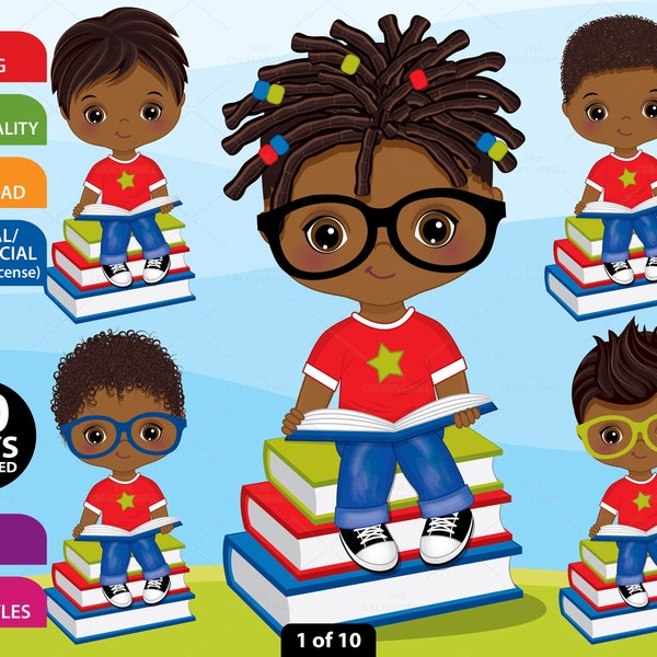 Black Girl Reading Clipart - Etsy