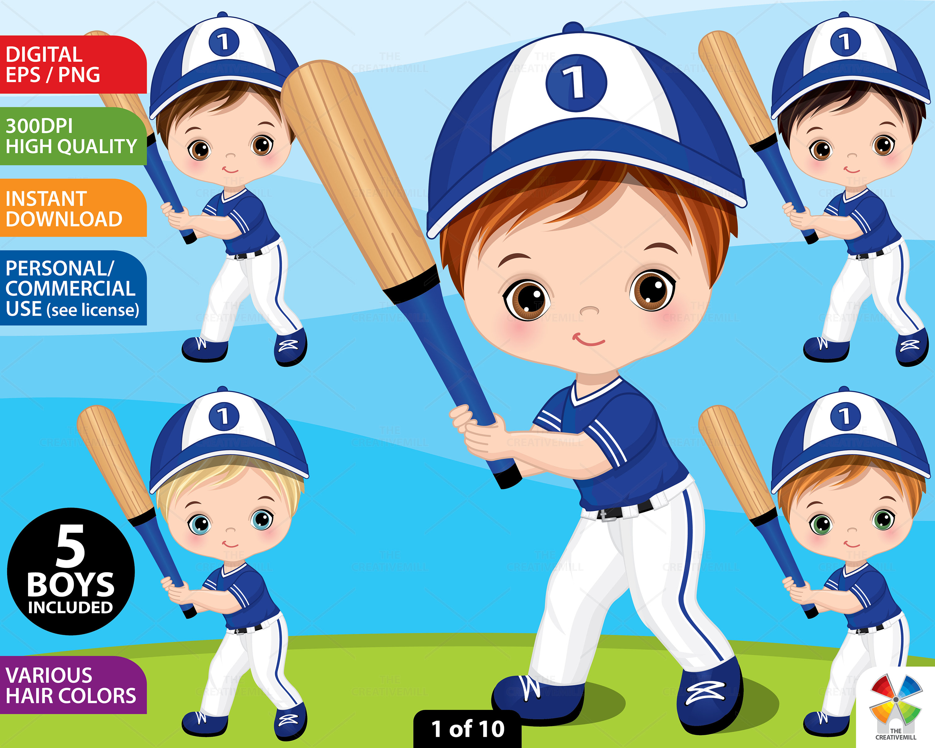 Béisbol Clipart Vector Baseball Boy Clipart Royal Blue - Etsy España