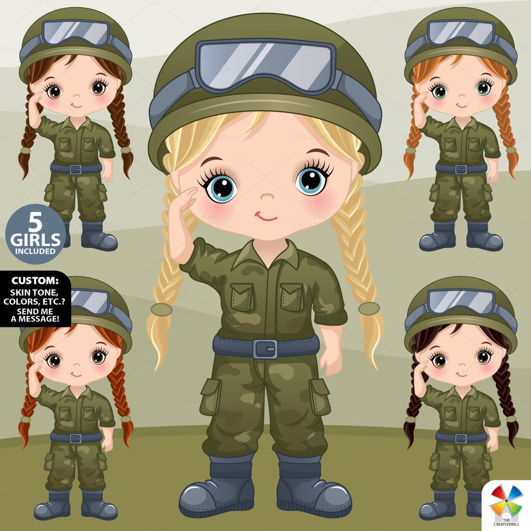 Little Soldier Clipart, Vector Army Girl, Military Child PNG, Kid ...