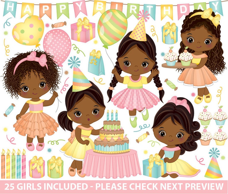 Girl Birthday Party Clipart Vector Birthday Clipart | Etsy