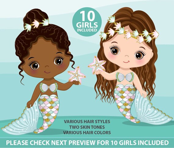 Glitter Mermaid Clipart Vector Girl Clipart Baby Mermaid | Etsy