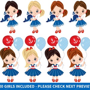 Nautical Little Girls Clipart Vector Nautical Kids Clipart | Etsy