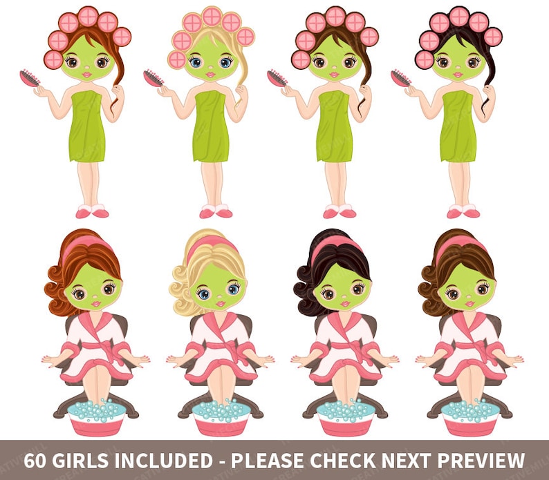 60 Spa Girls Clipart Vector Spa Girl Spa Party Clipart Spa | Etsy