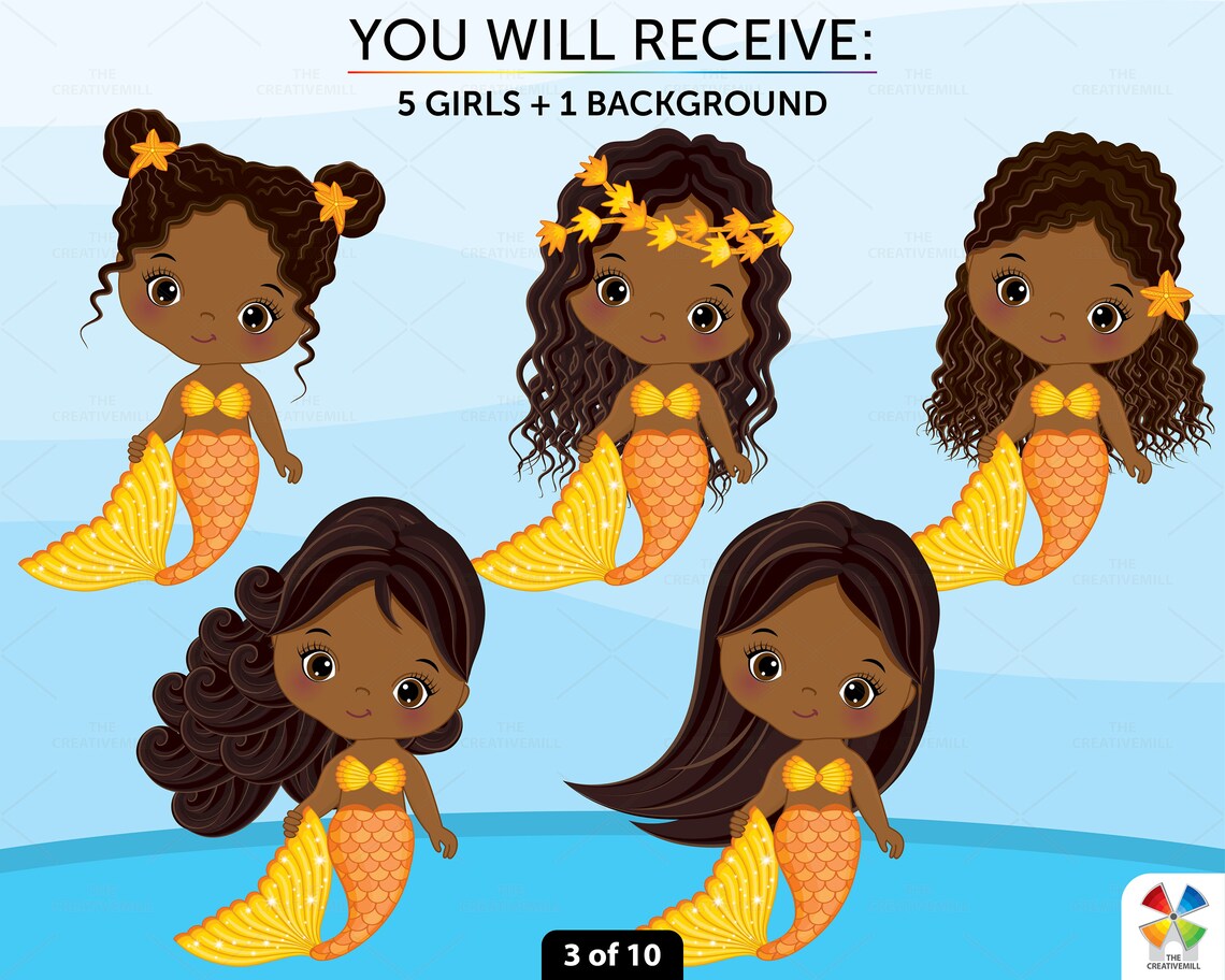 African American Little Mermaid Clipart Vector Mermaid - Etsy