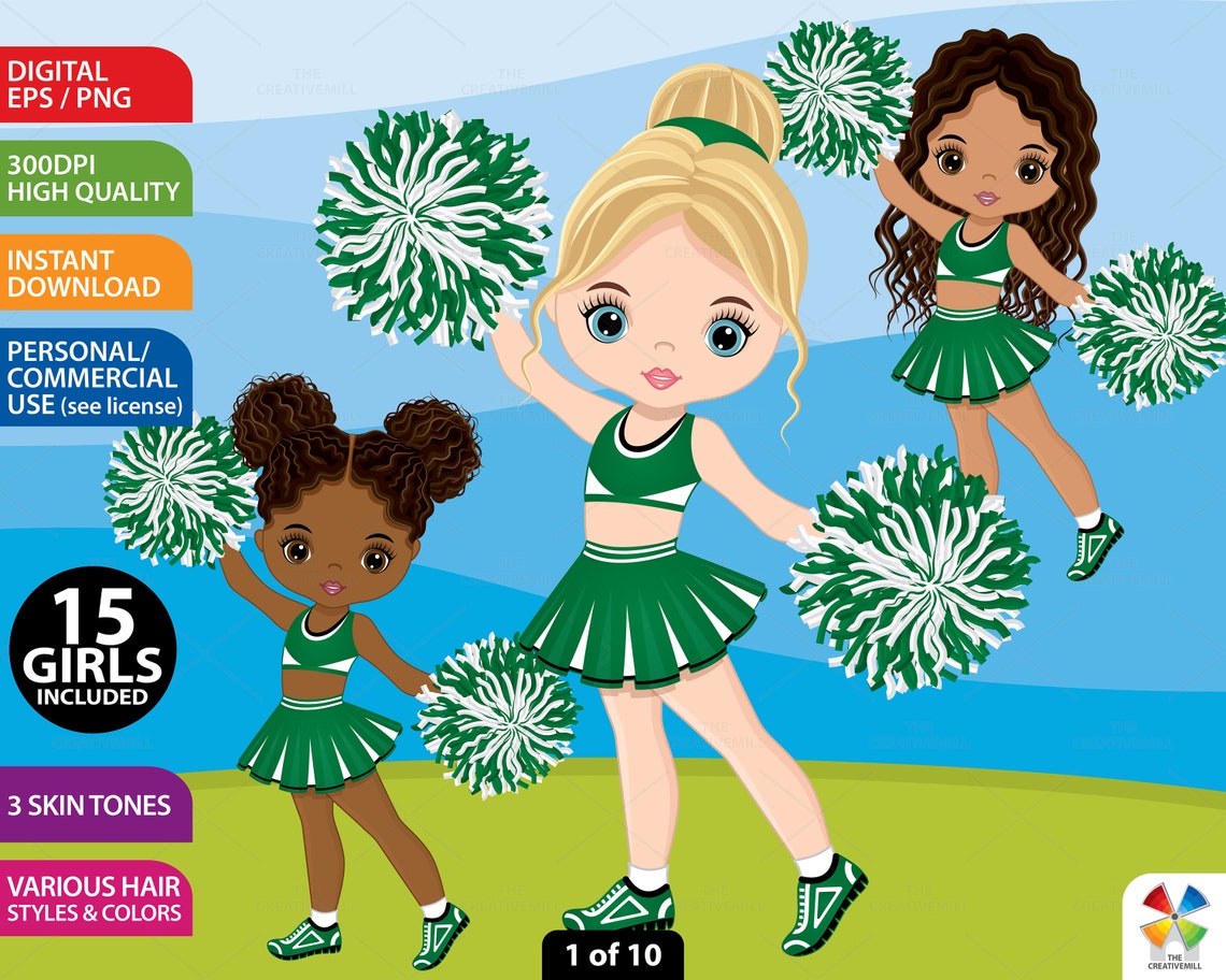 Cheerleader Clipart Vector Cheer Girls PNG Sport Girl Cute - Etsy