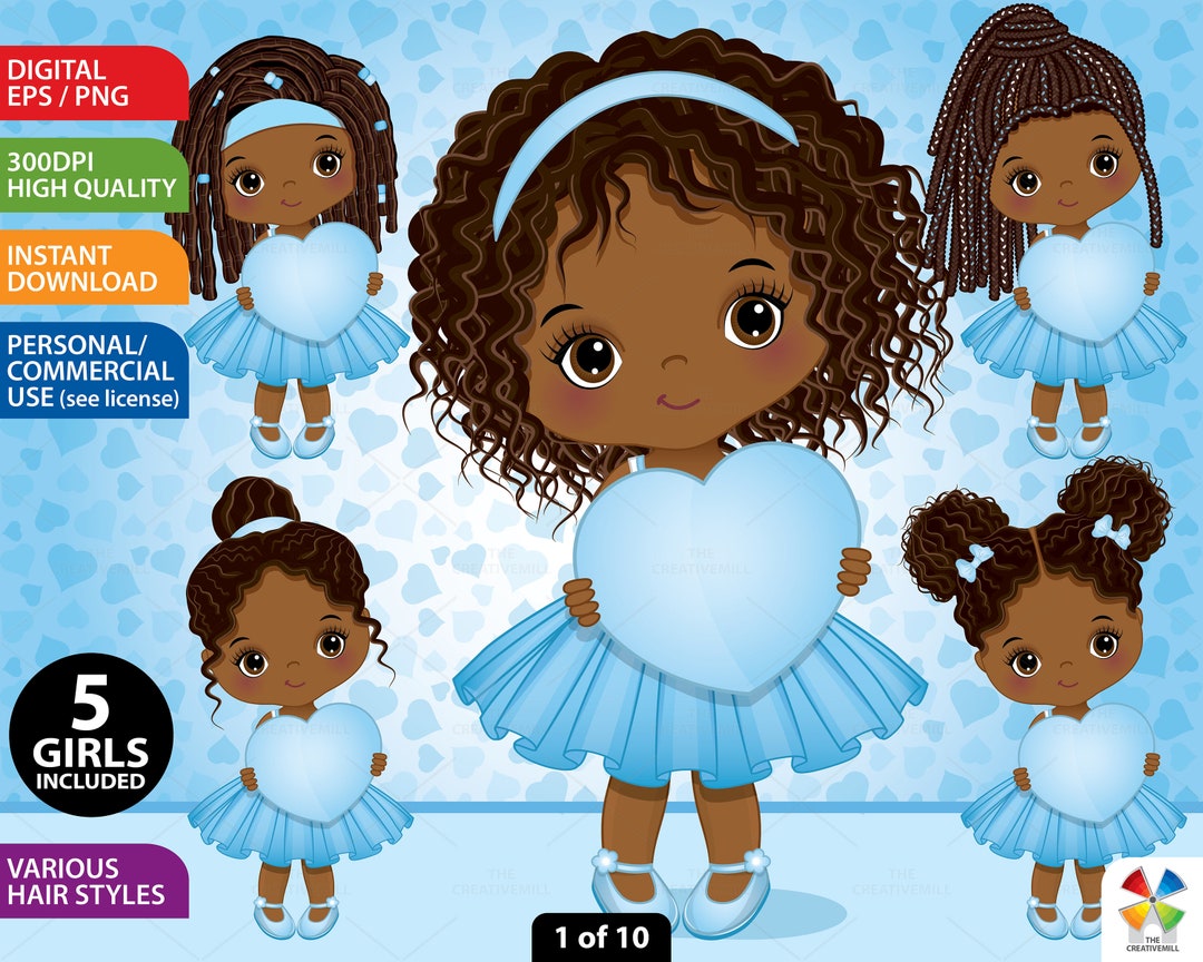 Valentines Day Girl Clipart, Vector Valentine Day, African American PNG ...