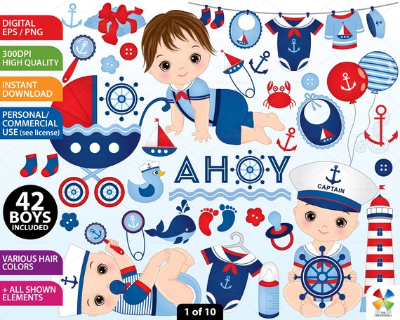 Nautical Baby Boy Clipart Vector Nautical Clipart Baby - Etsy Australia