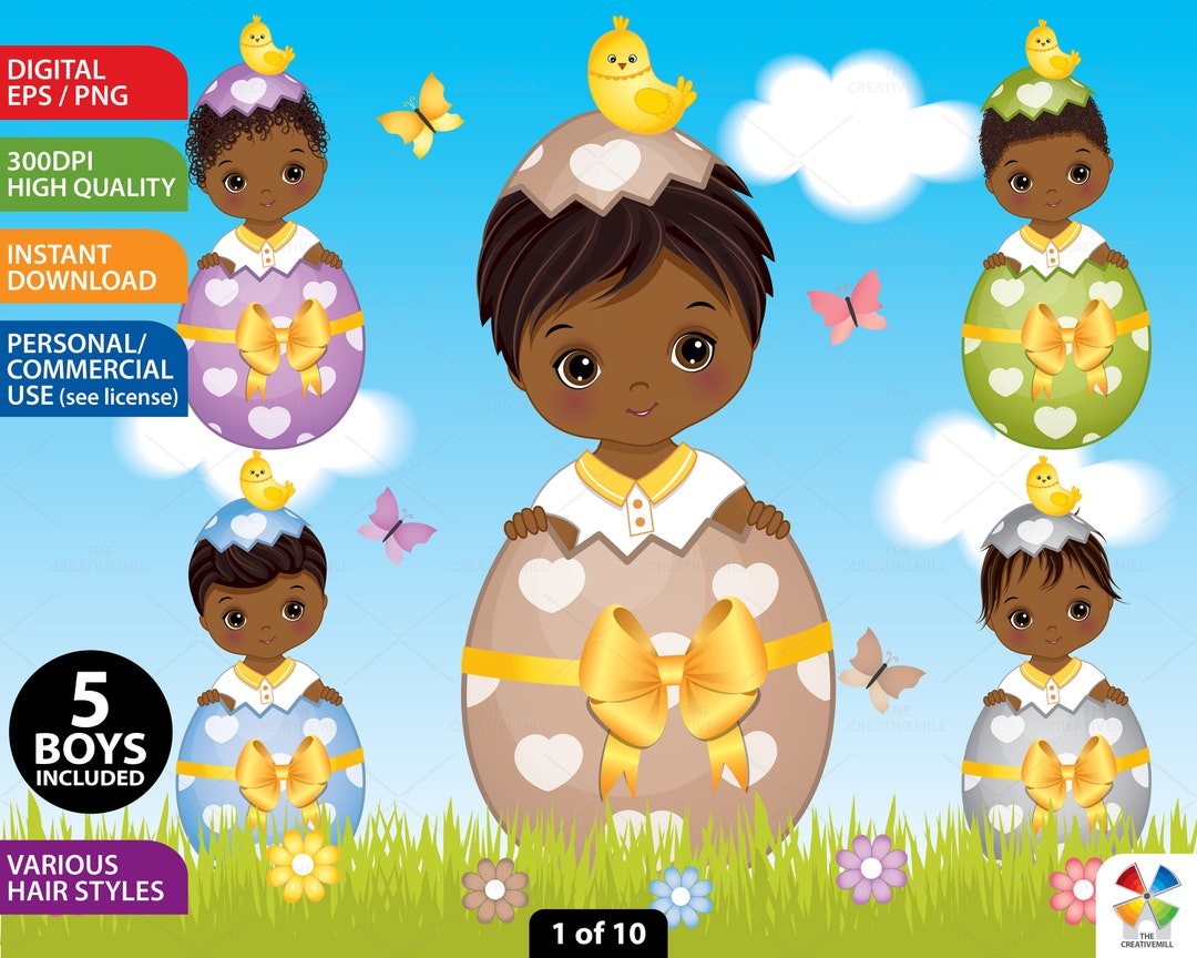 Easter Baby Clipart, Vector Newborn, Spring, Black Baby Boy, My 1st ...