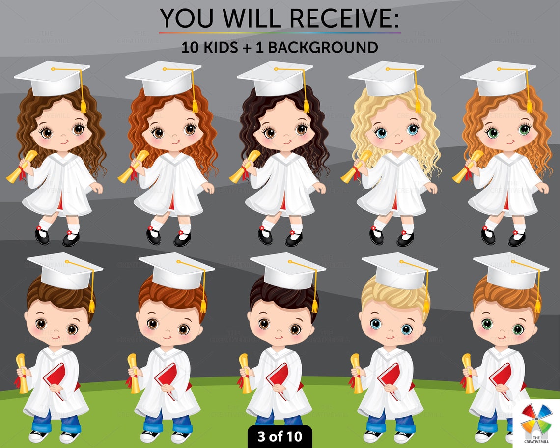 Graduation Kid Clipart Vector Preschool Students Diploma - Etsy