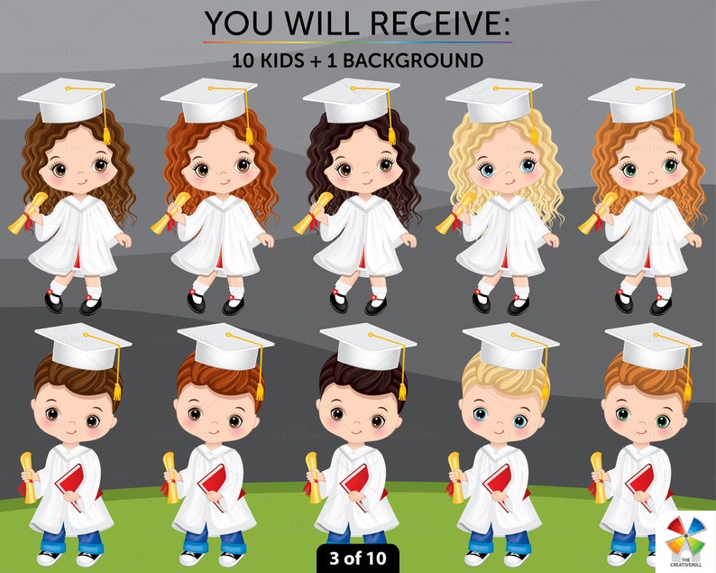Graduation Kid Clipart Vector Preschool Students Diploma - Etsy
