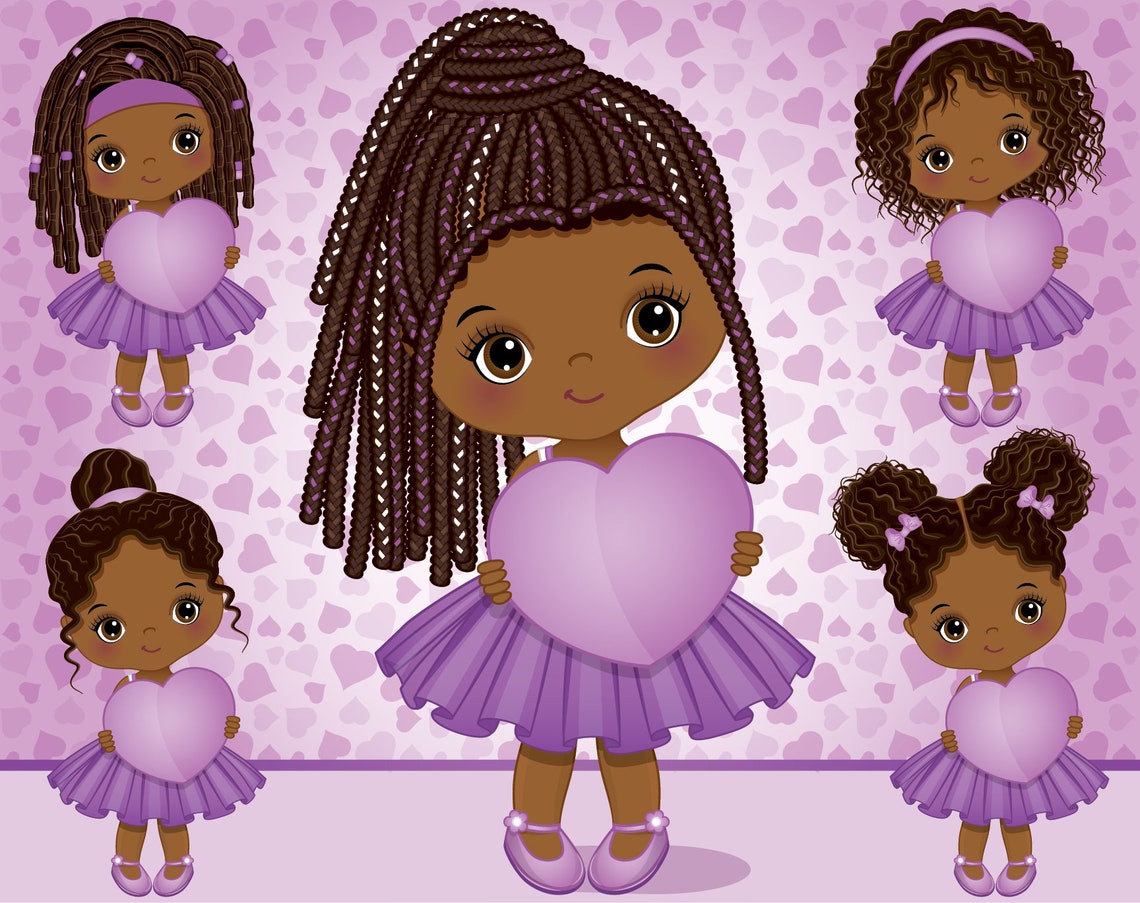 Valentines Day Girl Clipart Vector Valentine Day African | Etsy