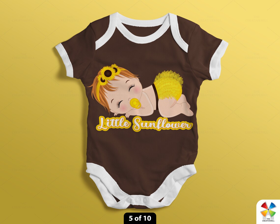 Sunflower Baby Girl Clipart Vector Newborn Yellow Baby - Etsy