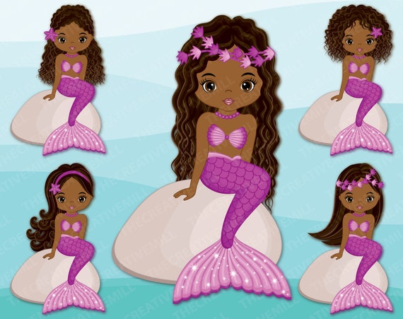 African American Mermaids Clipart Vector Mermaids Clipart | Etsy