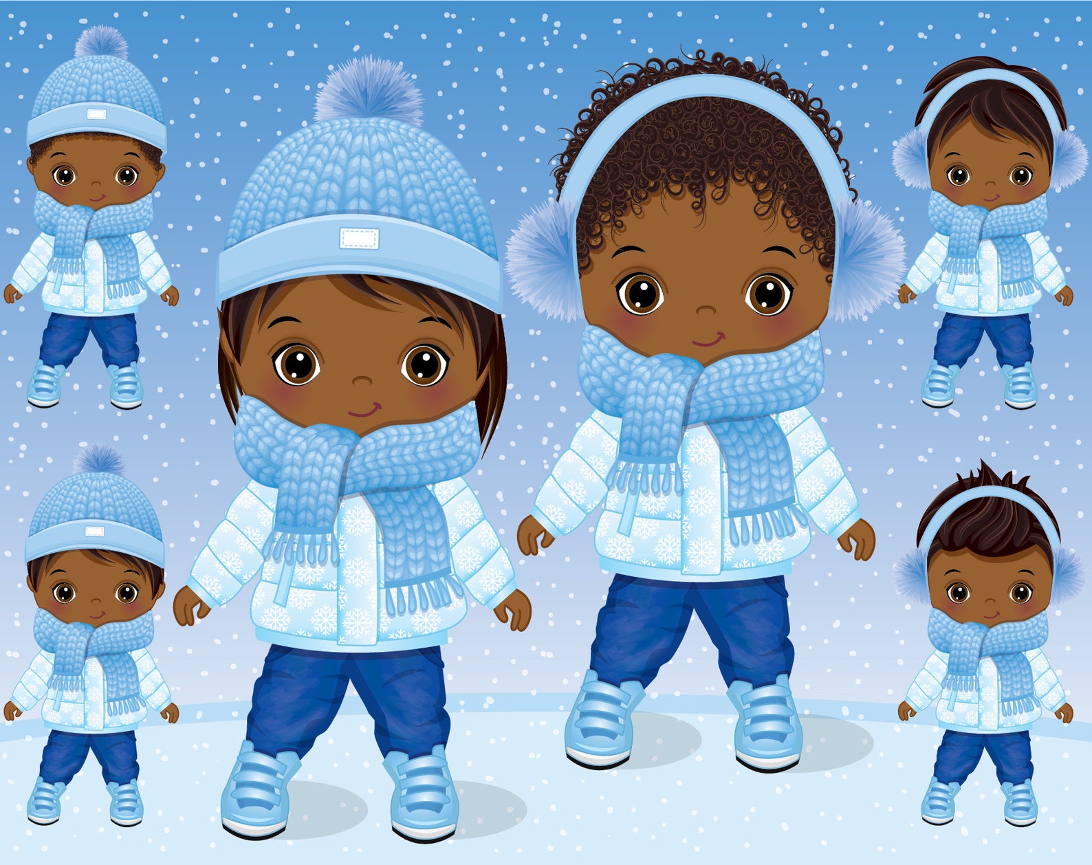 Cute Winter Boy Clipart Vector Little Boy Doll Afro | Etsy