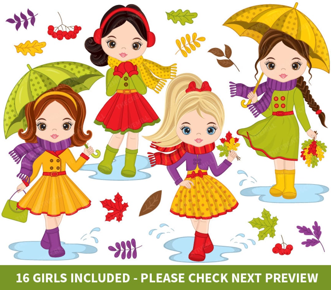 Autumn Girls Clipart - Vector Autumn Clipart, Fall Girl Clipart, Autumn ...