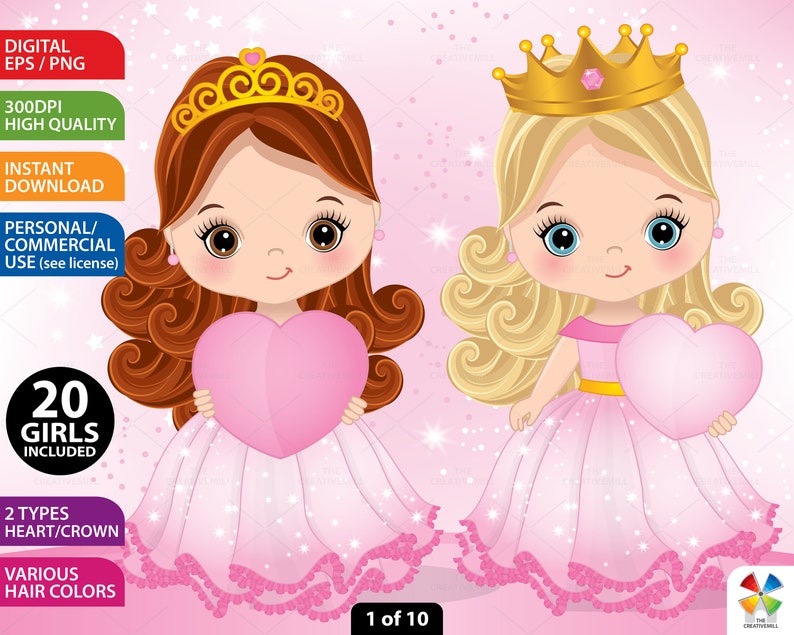 Valentines Clipart Vector Princess Queen Valentines Day - Etsy