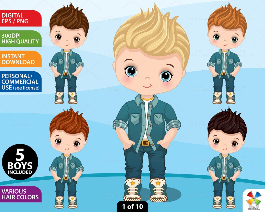 Cute Boy Clipart Vector Little Boy Denim Character Jeans - Etsy