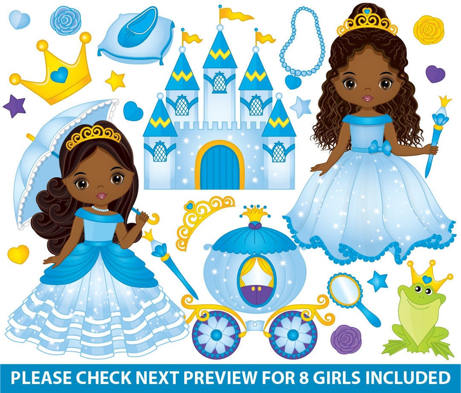 Blue Princess Clipart Vector Princess Clipart Fairy Tale | Etsy