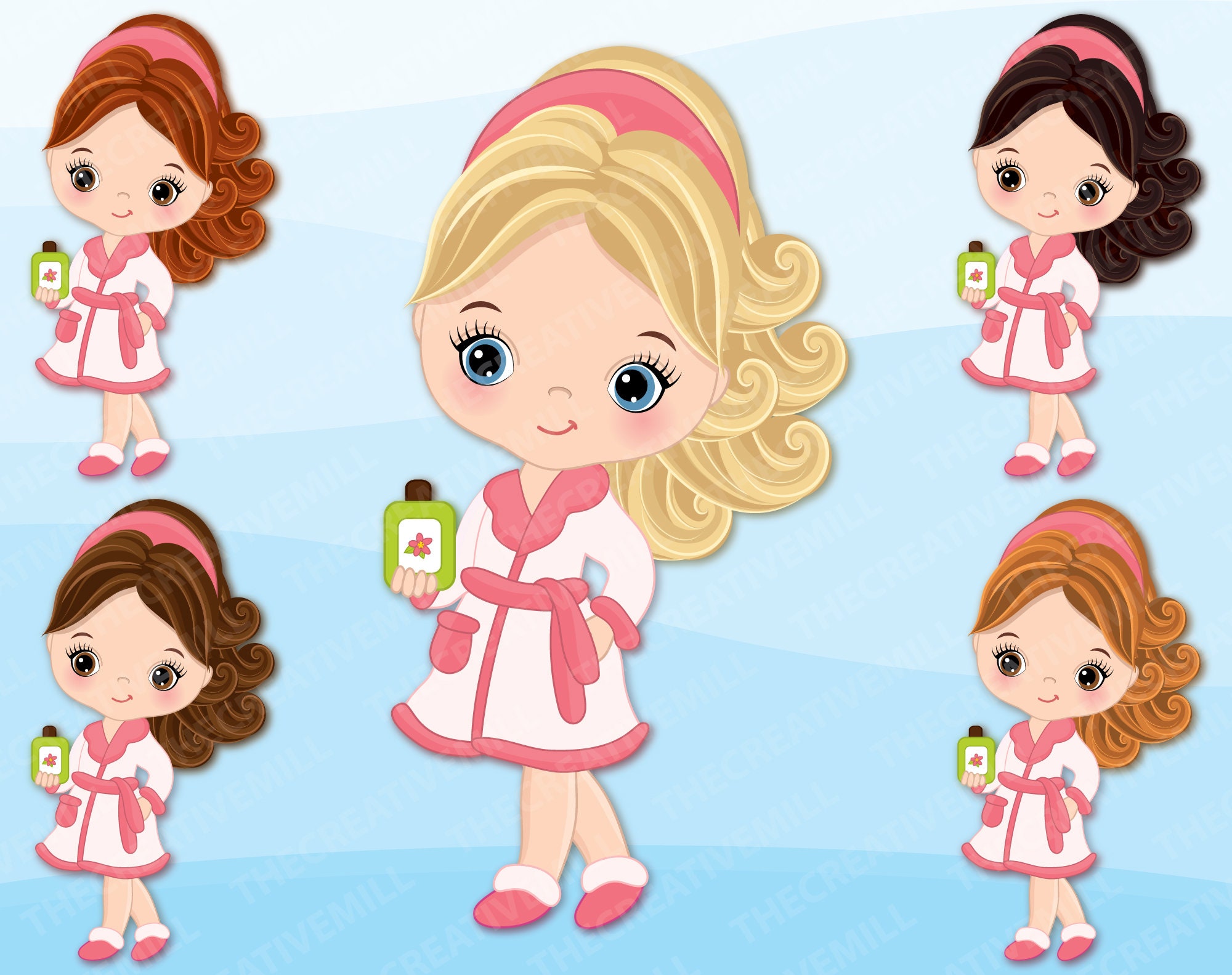Little Spa Girls Clipart Vector Spa Girl Spa Party Clipart | Etsy
