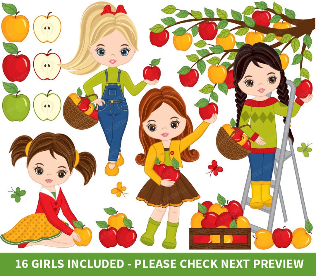 Girls Picking Apples Clipart - Vector Apples Clipart, Girls Clipart ...