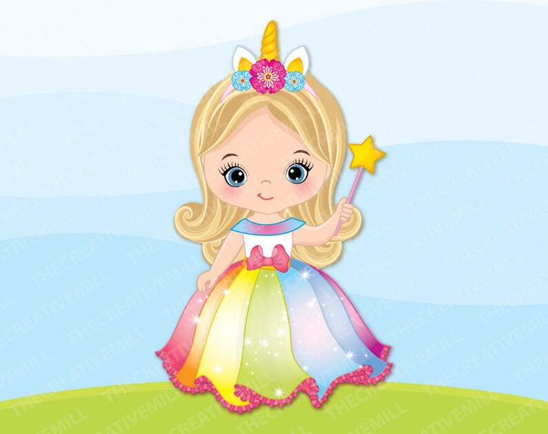 Unicorn Girl Clipart Vector Little Girl Clipart Princess | Etsy
