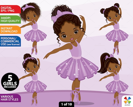 Purple Ballerina Clipart Vector Ballerina Ballet Afro - Etsy