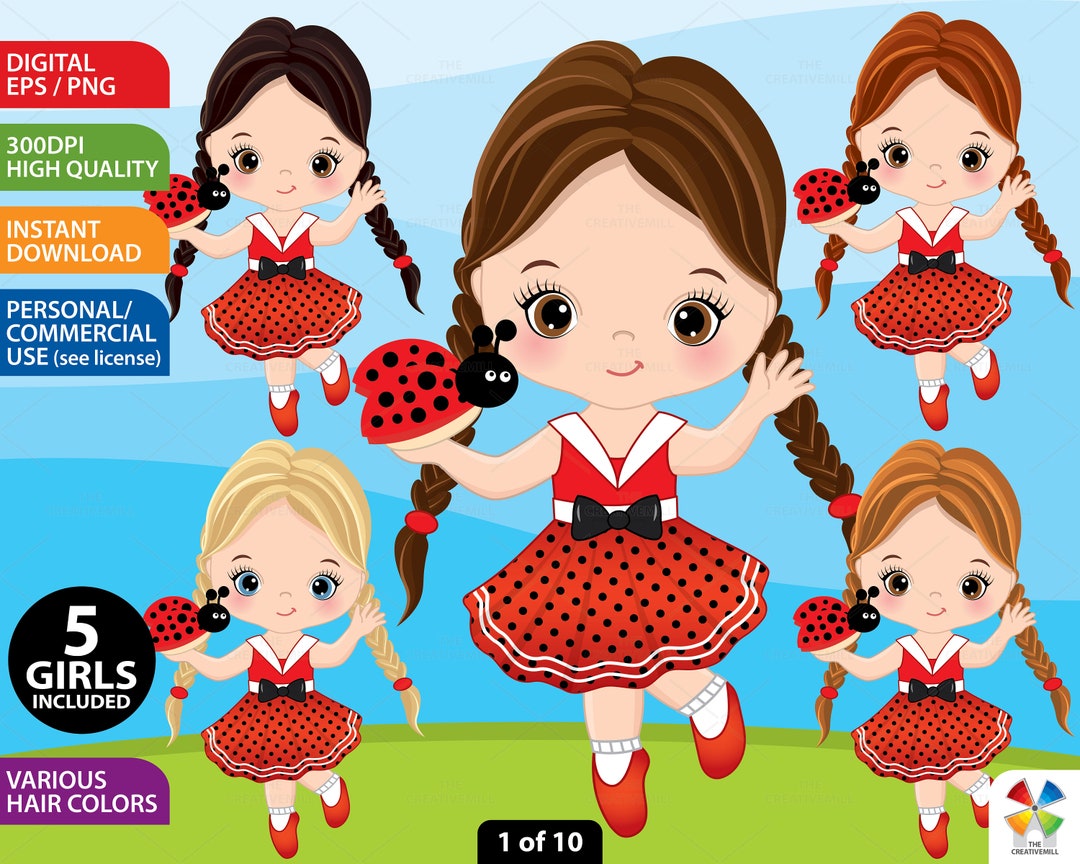 Ladybug Clipart - Vector Ladybird Clipart, Girl Clipart, Ladybug Girls ...