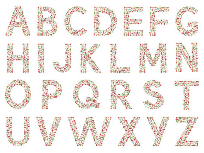 Floral Alphabet Clipart Digital Vector Floral Alphabet - Etsy