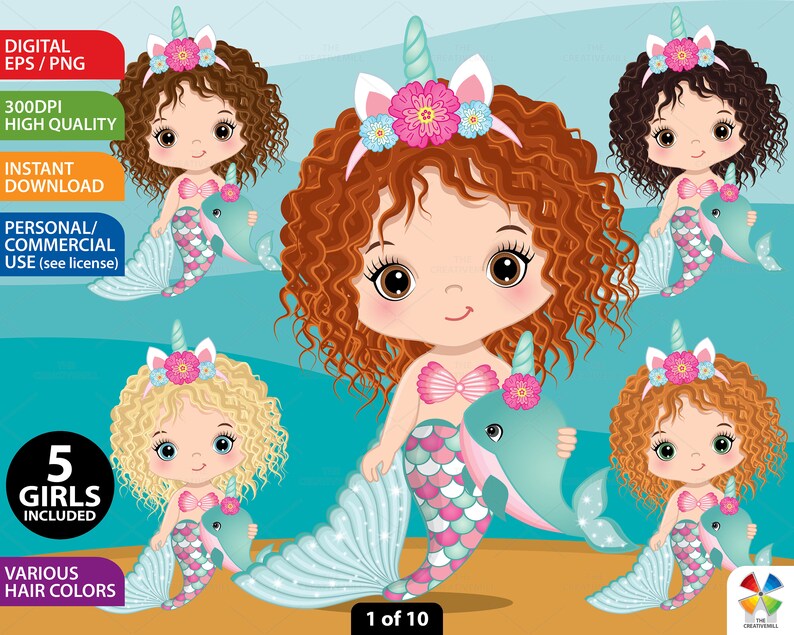 Cute Mermaid Clipart Vector Unicorn Clipart Baby Mermaid - Etsy