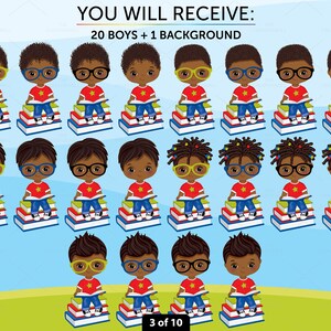 Black Boy Reading Clipart, Vector School Kid, Study, Student, Boy ...