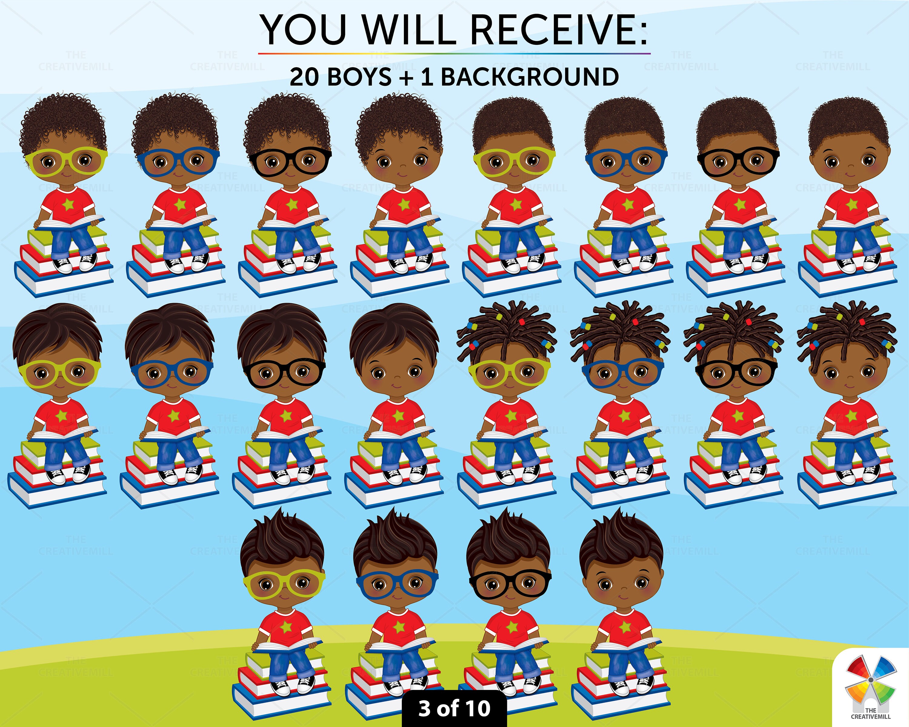 Black Boy Reading Clipart