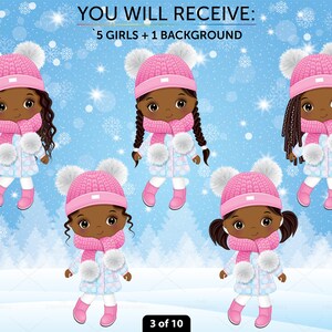 Winter Girl Clipart, Vector Little Girl, Doll, Afro Character, Winter ...