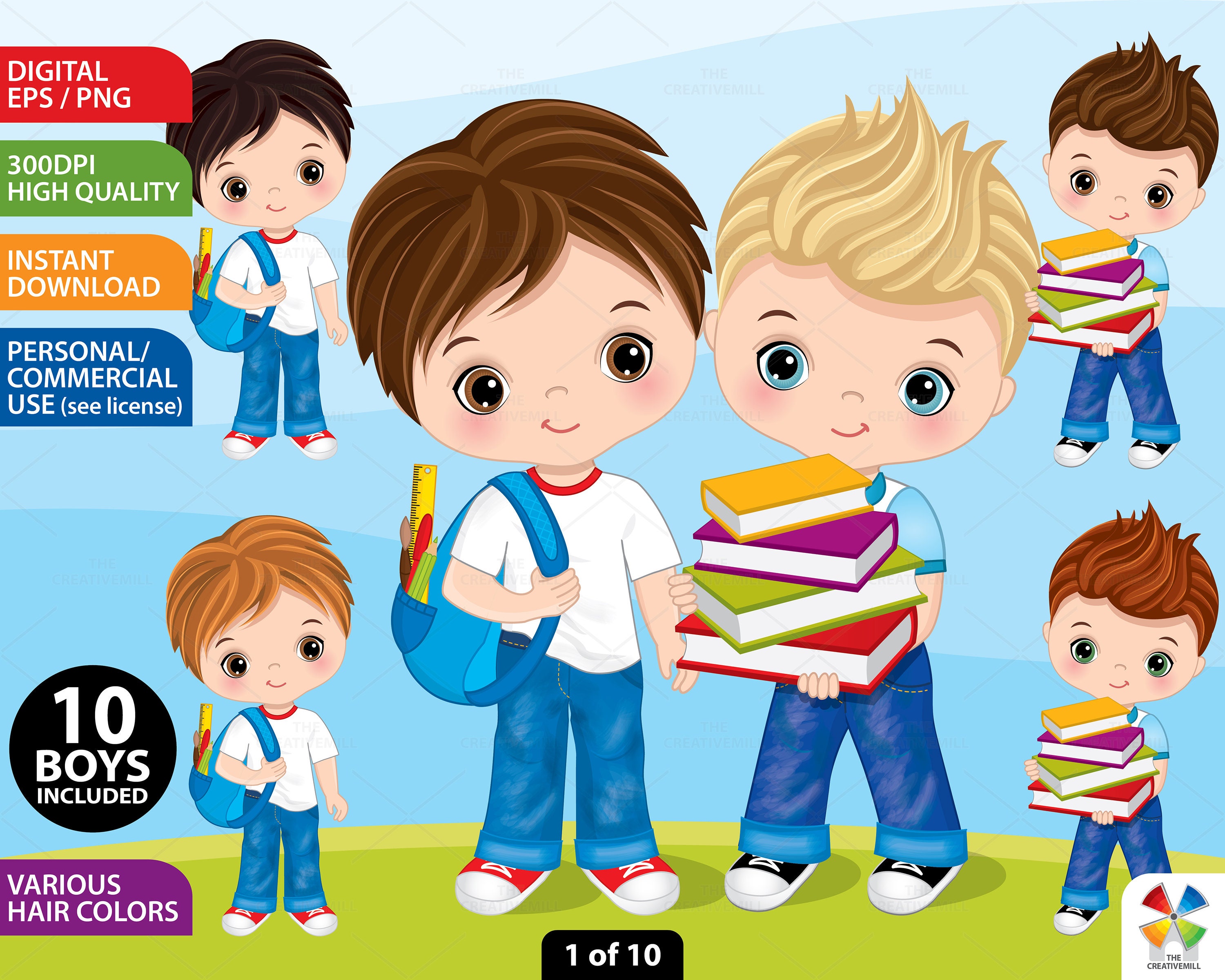 Back to School Boy Clipart Vector School Clipart Kid - Etsy UK
