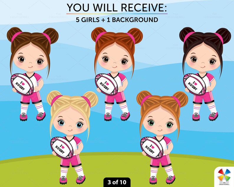 Rugby Girl Clipart Vector Rugby Player Cute Little Girl - Etsy