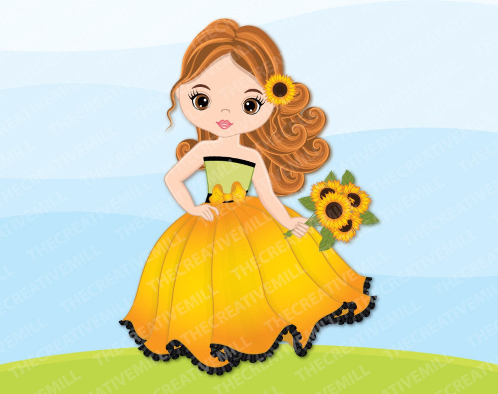 Sunflowers Clipart Vector Sunflowers Clipart Girls Clipart | Etsy