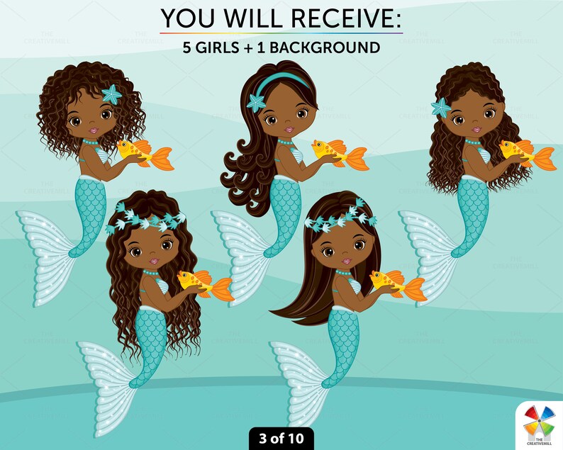African American Mermaid Clipart Vector Mermaid Clipart - Etsy