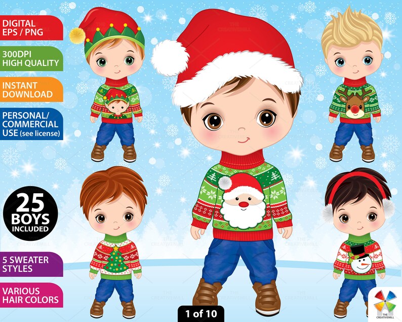 Christmas Boy Clipart Vector Little Boy Character Winter - Etsy
