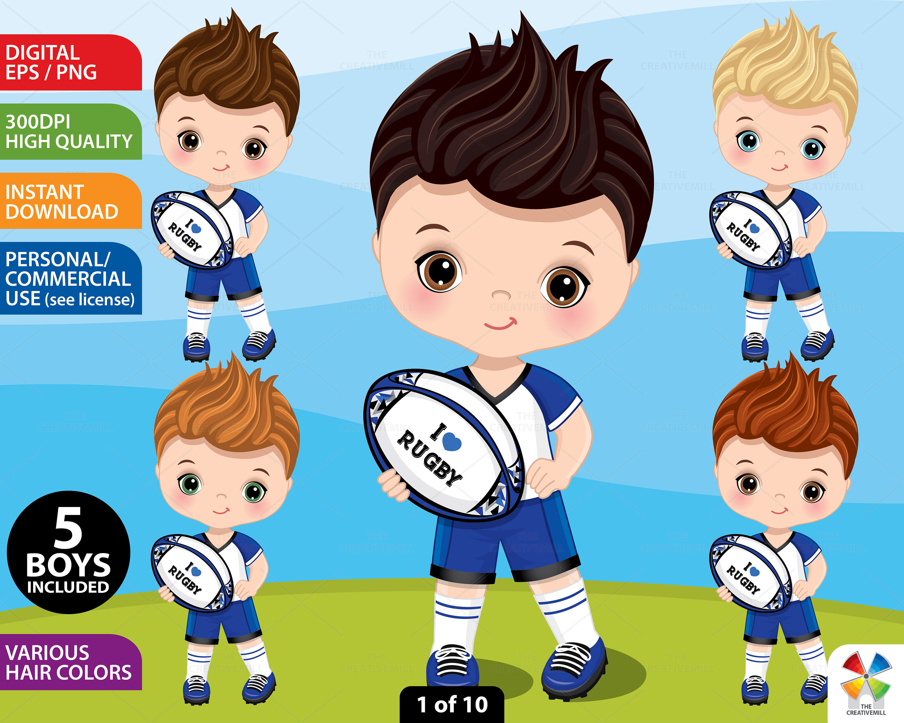 Rugby Boy Clipart Vector Rugby Player Cute Little Boy - Etsy UK