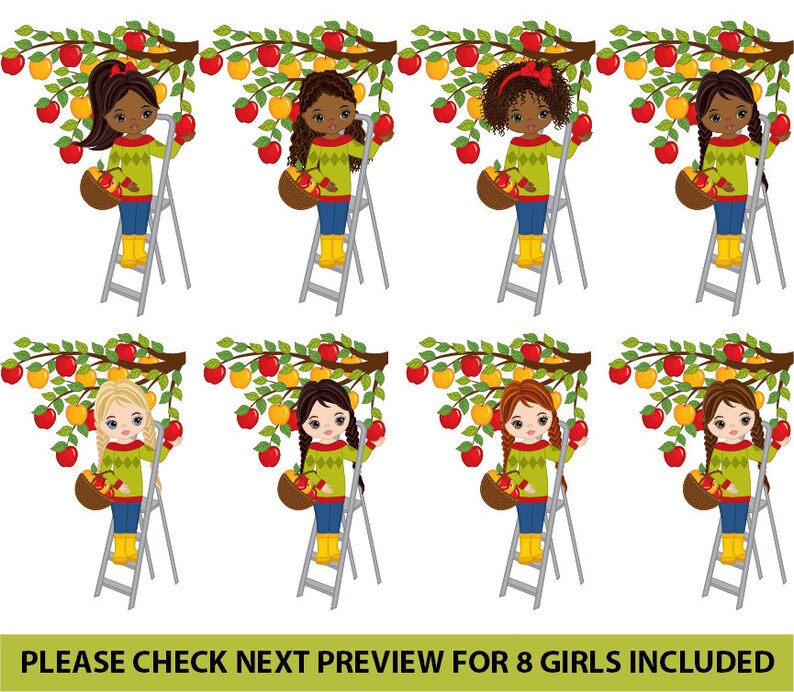Girls Picking Apples Clipart Vector Apples Clipart Girls - Etsy