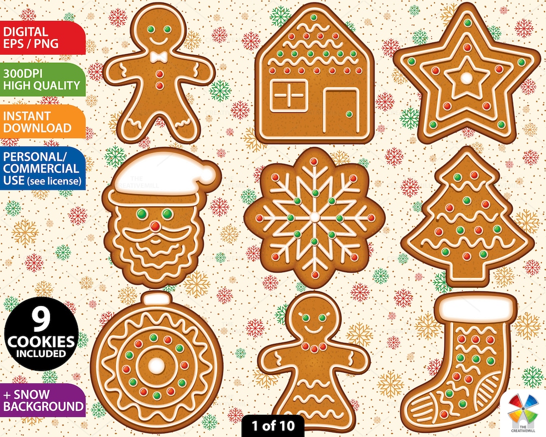 Gingerbread Clipart, Vector Cookies, Merry Christmas, Xmas PNG, Cute ...