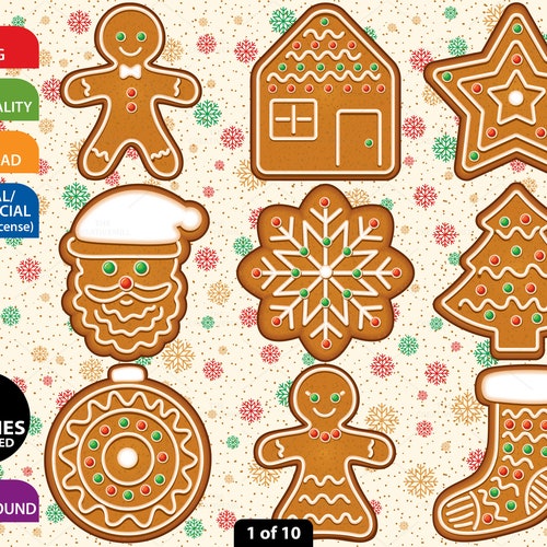Gingerbread Clipart Vector Cookies Merry Christmas Xmas - Etsy