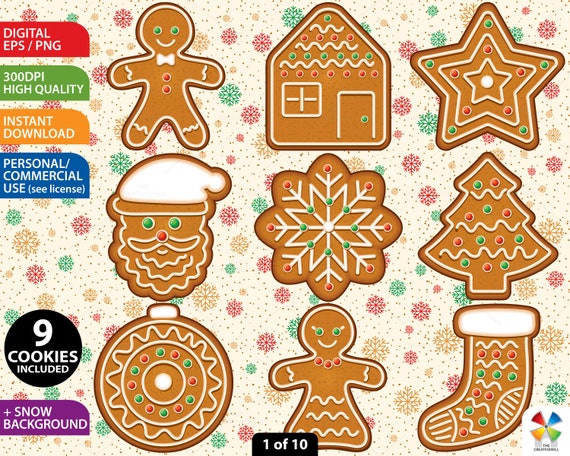 Gingerbread Clipart Vector Cookies Merry Christmas Xmas - Etsy