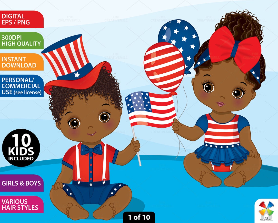 4th of July Baby Clipart Vector Cute Black Baby Clipart - Etsy